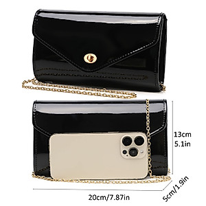 Patent Leather Envelope Clutch Womens Evening Handbag Stylish Shoulder Crossbody Bag for Dating Wedding Party Prom (Black 3008)