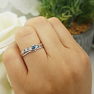 Dazzlingrock Collection 0.25 Carat (Ctw) 10k Round Blue & White Diamond Women Bridal Promise Engagement Wedding Set Ring with Matching Band in White Gold, Size 7