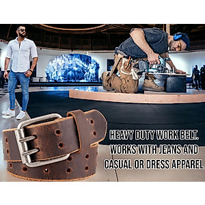 F&L CLASSIC Leather Work Belt, Heavy Duty Double Prong Genuine full grain Leather Belts for Men 1 1/2", Mens Casual Belts for Jeans,3190,size 44,tan