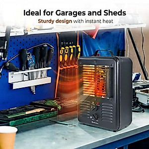 Comfort Zone Electric Portable Utility Space Heater with Adjustable Thermostat, Overheat Protection, & Tip-Over Switch, 1500W, CZ799BK