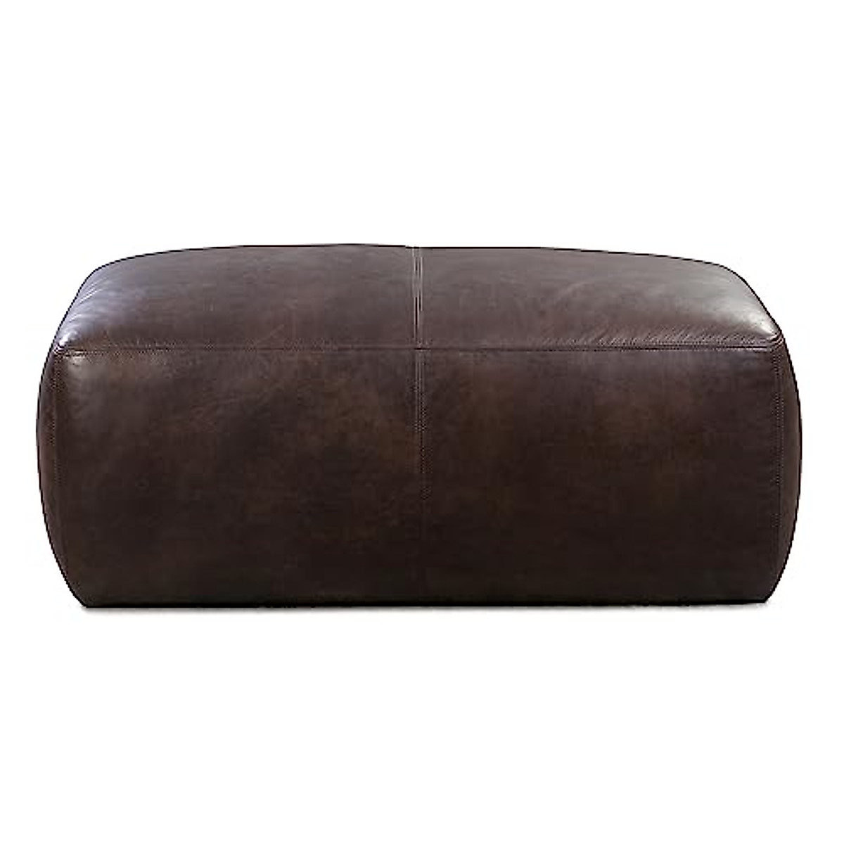 POLY & BARK Denver Leather Ottoman in Full-Grain Semi-Aniline Italian Tanned Leather in Madagascar Cocoa