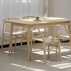 VODUR Wishbone Chair Natural Solid Wood Dining Chair/Hans Wegner Y Chair Rattan and Wood Accent Armrest Chairs - Ash Wood Chairs Set of 2 (Ash Wood + Natural)