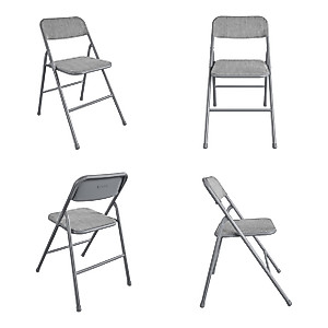 CoscoProducts COSCO Premium 5-Piece Dining Set, with 34" Vinyl Top Card Table and 4 Fabric Padded Seat & Back Folding Chairs, Gray