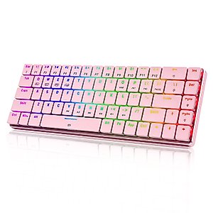 chuangquan CQ009 Mechanical Wireless/Wired Gaming Keyboard Bluetooth 5.0 RGB Backlit Blue Switch Compact 69 Keys Compatible with PC, Laptop and Smartphone (Pink)