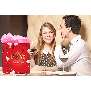 WhatSign Valentine Gift Bags Happy Valentines Day Gift Bags with Handles 11.5" Valentine's Paper Gifts Bags with Tissue Paper Valentines Gifts Bags for Her Him Girlfriend Boyfriend Wife Husband Women