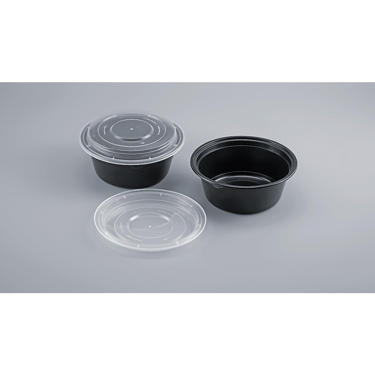 Meal Prep Round Containers -Heavy Duty Food Storage Containers w/Lids Plastic Bento Box Reusable BPA Free Lunch Boxes Disposable, Microwave Dishwasher Freezer Safe (Black - 40OZ, 50 Pack)