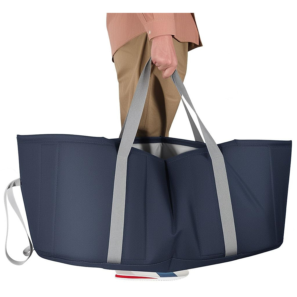 Foldable Laundry Basket 98.8L Waterproof Oxford Cloth Collapsible Laundry Basket with Plastic Supports on the Bag Opening and Sides - Black