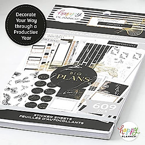 The Happy Planner Sticker Pack for Calendars, Journals and Projects –Multi-Color, Easy Peel – Scrapbook Accessories –Gold & Black Theme – 30 Sheets, 609 Stickers Total