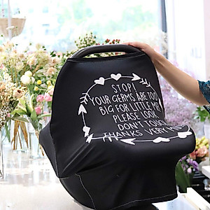 Baby Car Seat Cover, Breastfeeding Nursing Covers Scarf with Safety Warning No Touching Sign Infant Soft Breathable Stretchy Infant Car Seat Canopy Cover Shopping Cart, Stroller, Carseat Covers