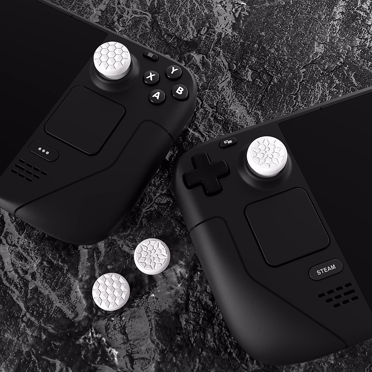 PlayVital Thumb Grip Caps for Steam Deck LCD, Silicone Thumbsticks Grips Joystick Caps for Steam Deck OLED - Diamond Grain & Crack Bomb Design White