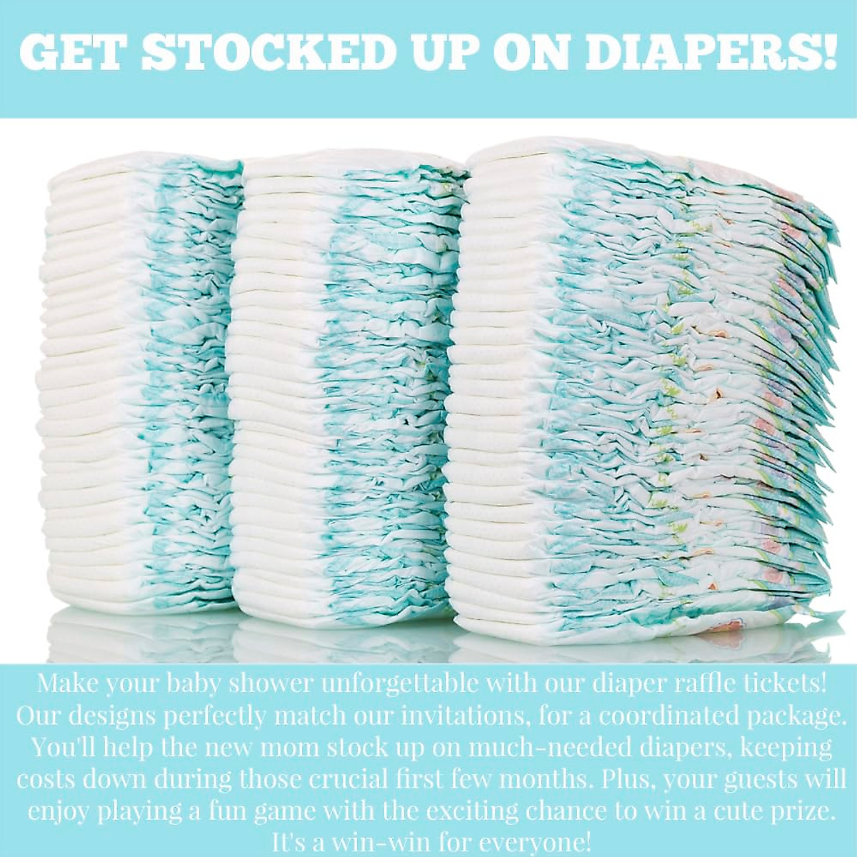 Amanda Creation Little Hatchling Cute Sea Turtle Sea Life Diaper Raffle Tickets for Baby Showers, 20 2" X 3” Double Sided Insert Cards for Games, Bring a Pack of Diapers to Win Favors & Prizes!