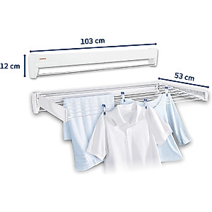 Leifheit 83100 Telefix 100 Wall Mount Retractable Clothes Drying Rack | 8 Drying Rods | White