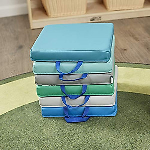 ECR4Kids SoftZone Floor Cushions with Handles, 2" Deluxe Foam, Square, Contemporary, (6-Pack)