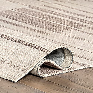 nuLOOM Sadie Hand Woven Striped Cotton Area Rug, 8' x 10', Beige