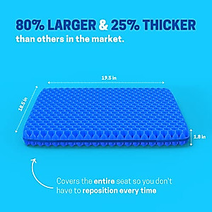 SATURAY Extra Large & Thick 19.5" Gel Cushion for Sitting - Hip, Tailbone, Sciatica, Pressure Sores - Wheelchair, Desk, Car Seat Pad - Gel Seat Cushions for Pressure Relief - Egg Sitter Cushion