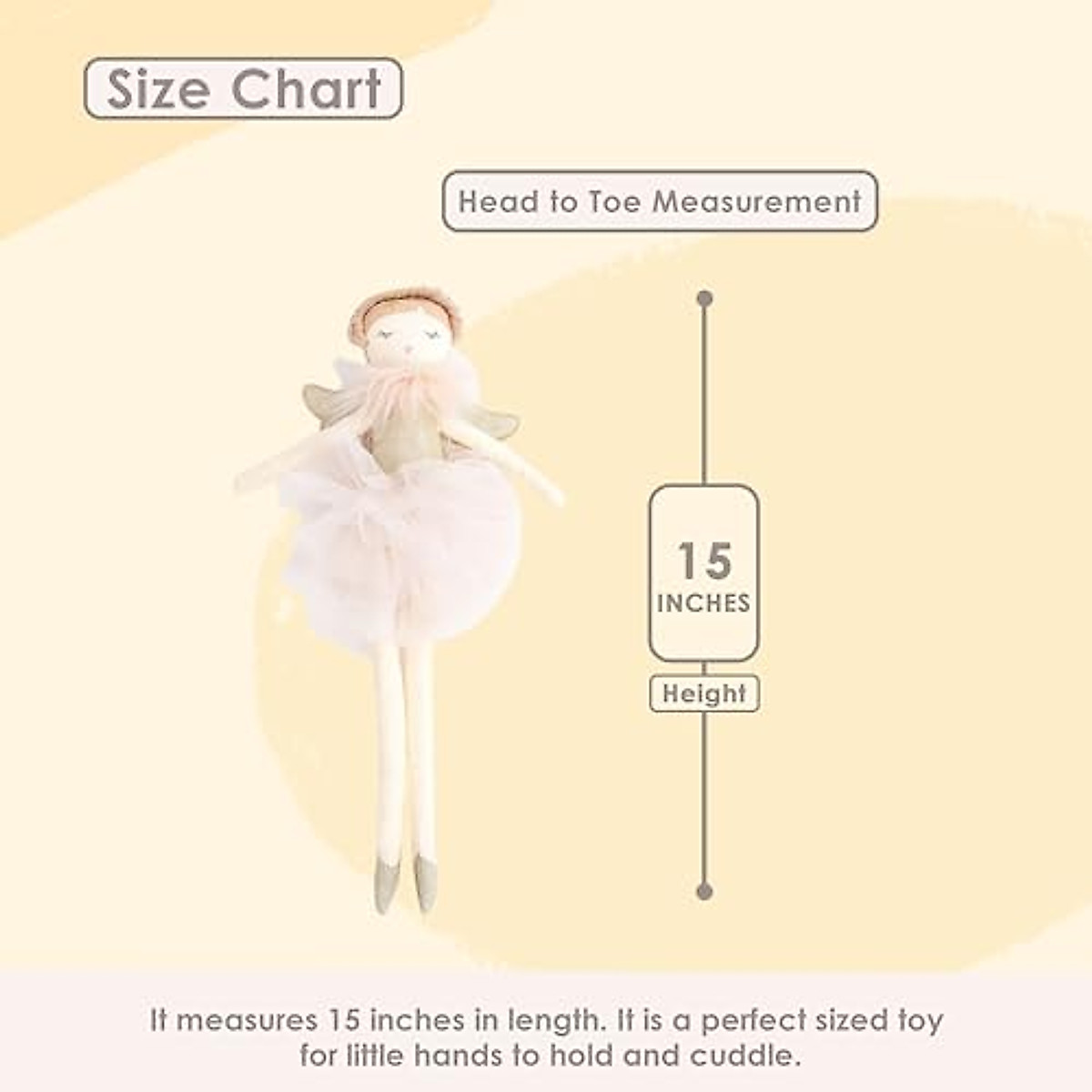 MON AMI Angel Stuffed Doll - 15", Soft Elegant Plush Doll for Little Girls, Use as Toy or Room Decor