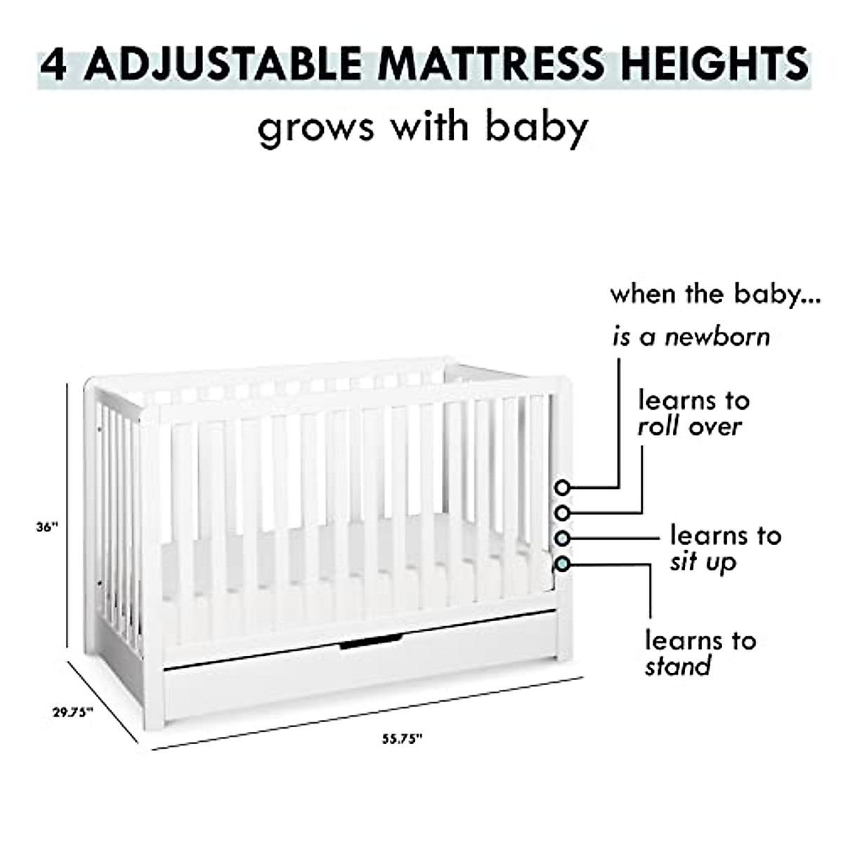 Carter's by DaVinci Colby 4-in-1 Convertible Crib with Trundle Drawer in White, Greenguard Gold Certified, Undercrib Storage