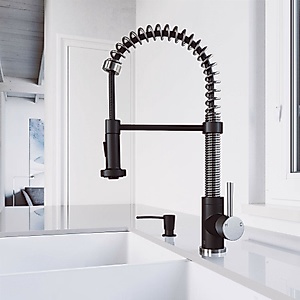 VIGO VG02001STMBK2 19" H Edison Single-Handle with Pull-Down Sprayer Kitchen Faucet with Soap Dispenser in Stainless Steel/Matte Black