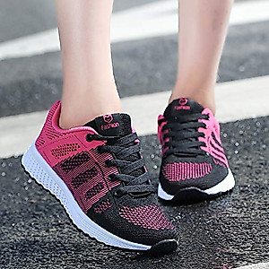 UareMgic Women's Breathable Flying Weave Fashion Walking Sneakers Lightweight Running Athletic Tennis Shoes Shock-Relief (US 9 /EU 40, Rose Red)