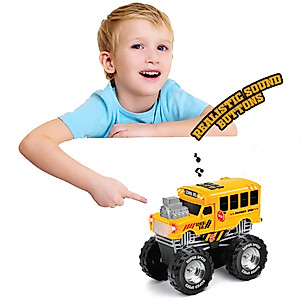 Liberty Imports Motorized Mighty Monster Truck Toy Kids, Electric Motor Vehicle with Big Wheels, Button Action, Sounds and Flashing Lights (School Bus)