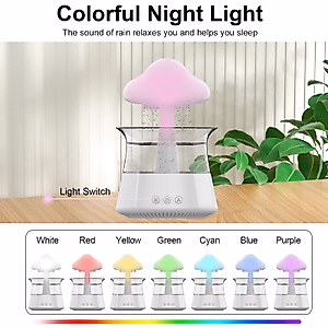 Cloud Rain Humidifier for Bedroom & Large Room Water Drip Humidifier with Remote Waterfall Lamp Mushroom Humidifier Rain Sounds White Noise Humidifier Air Humidifiers for Bedroom Desk (White)