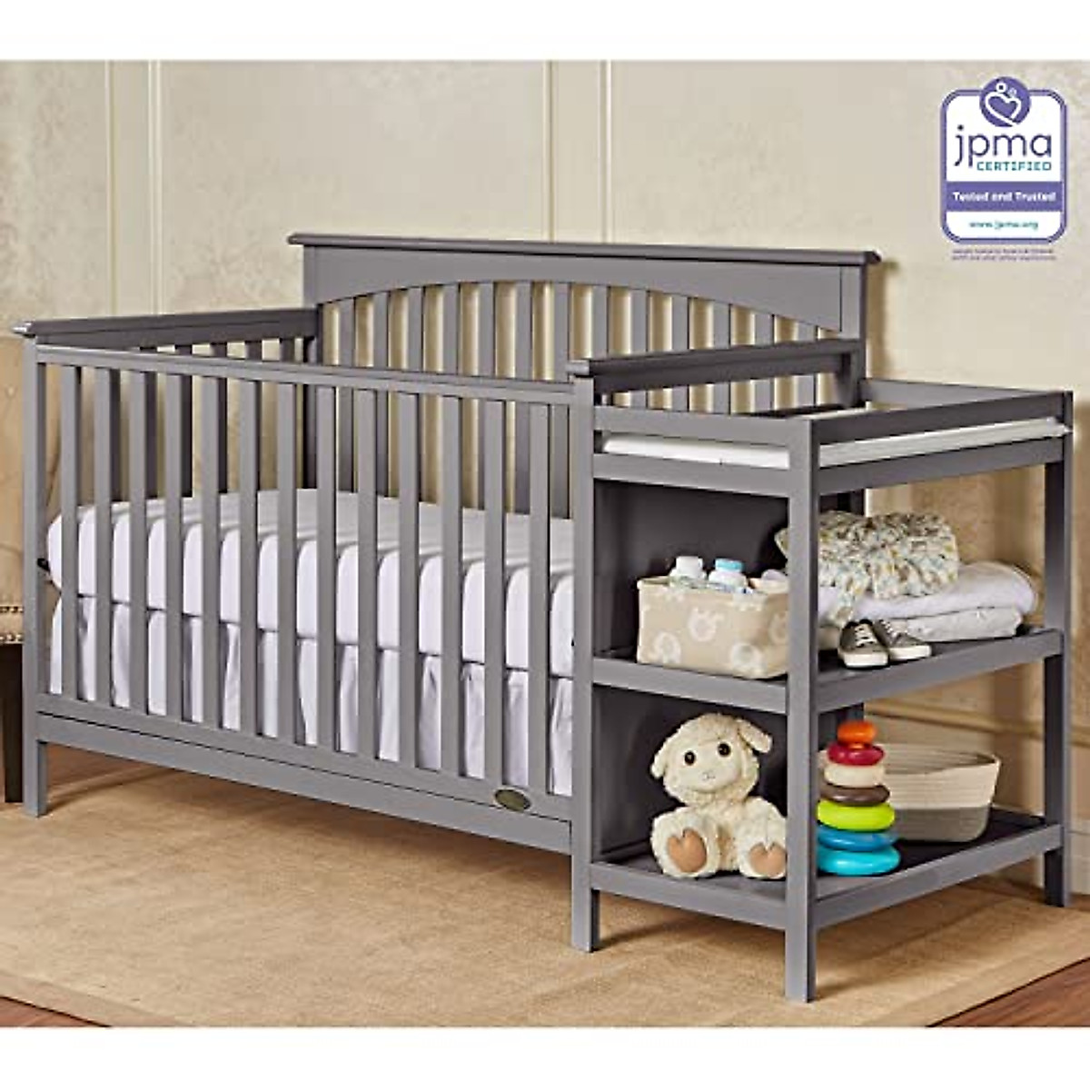 Dream On Me Chloe 5 in 1 Convertible Crib with Changer, Storm Grey
