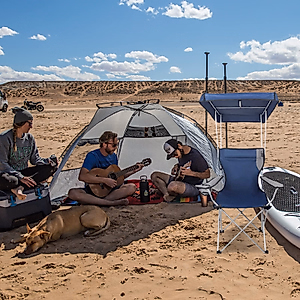 PORTAL Folding Sun Protection Lawn Chair with Canopy and Cup Holder for Outdoor Camp Park Patio Beach Picnic, Support 300 LBS, Blue/Grey