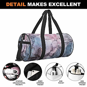 AOYEGO Marble Sports Duffle Bag Modern Fluid Alcohol Ink Colors Translucent Mixing Acrylic Paints Men Women Weekender Bag For Traveling Tote Gym Bag Shoulder Overnight Bag Blush Blue