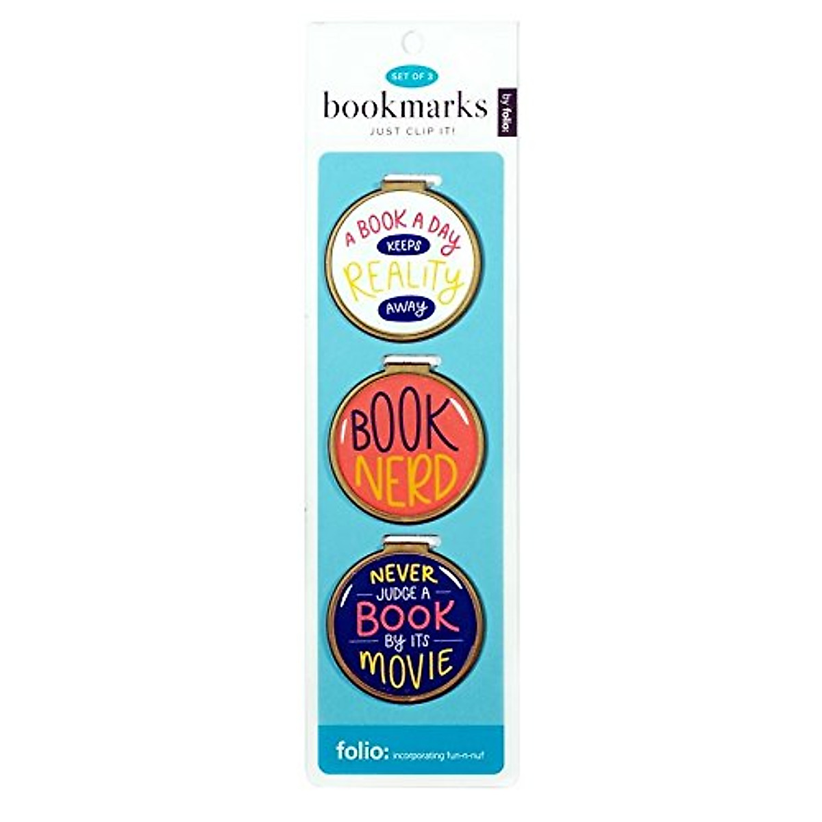 Just Clip it! Quote Bookmarks - (Set of 3 clip over the page markers). Funny Bookmark Set - Ideal for Bookworms of all ages. Adults Men Women Teens & Kids love our fun Domed Designs!