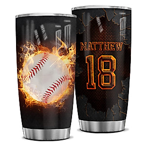 Wassmin Personalized Baseball Tumbler Sports Cups With Lids Gifts For Players Lovers Fan Coach Stainless Steel Insulated Tumblers 20oz 30oz Coffee Travel Mug Birthday Christmas Presents