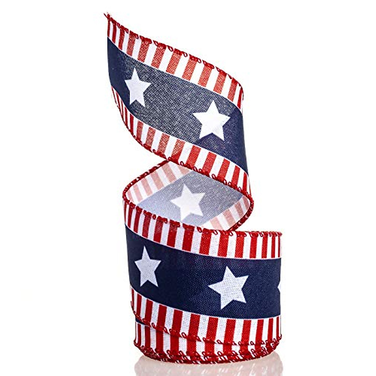 Red White Blue Stars and Stripes Wired Edge Ribbon, 10 Yards by 2.5 Inches (Style 2)