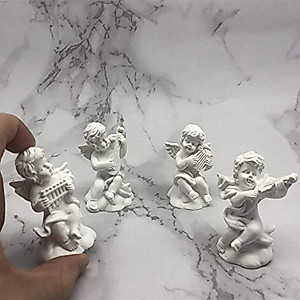 Set of 4 x 2.5'' Mini Angels Figurines Cherubs Angels Resin Garden Statue Figurine, Garden Statues Rustic Home Decor, Adorable Music Angel Sculpture Memorial Statue(Music Angel)