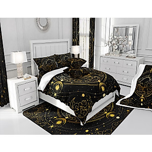 jejeloiu Sun and Moon Comforter Cover Set King Size Kids Boho Duvet Cover Set for Boys Girls Teens Bohemian Bedding Set Breathable Gold Exotic Bedspread Cover Room Decor Quilt Cover