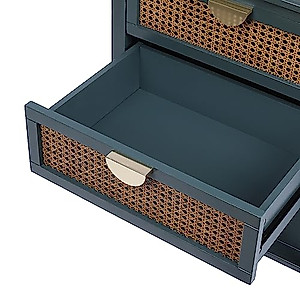 TRIPLE TREE Natural Rattan Nightstand,Night Stand Side Table with 2 Drawers,End Table Wood Accent Table with Storage for Bedroom,Living Room,Dormitory,Green