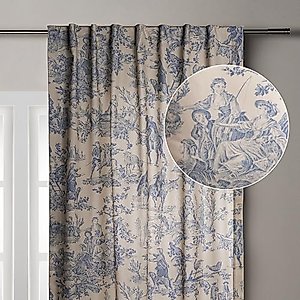 Maison d'Hermine Curtains for Living Room 100% Cotton 96 inch Length One Panel Window Toile Curtains for Bedroom with Loop & Rod Pockets - The Miller Blue, 50" W x 96" L