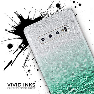 DesignSkinz Aqua Green & Silver Glimmer Fade Protective Vinyl Decal Wrap Skin Cover Compatible with The Samsung Galaxy S20 (Screen Trim & Back Glass Skin)