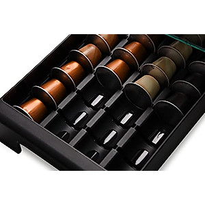 EVERIE Tempered Glass Top Coffee Capsules Holder Drawer Compatible with 36 Nespresso Originalline Pods, Small, NP04S-BL