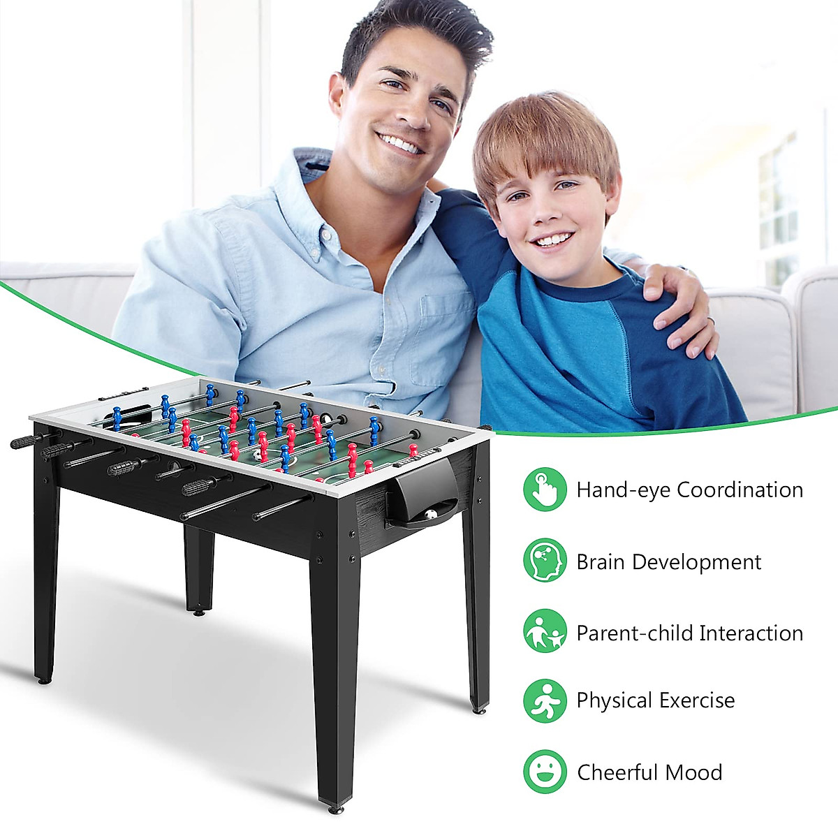 GYMAX 48” Foosball Table, Arcades Soccer Game Table for Multiplayer with 2 Balls, Score Keepers Wooden Competition Sized Foosball Table for Adults and Kids (Black)