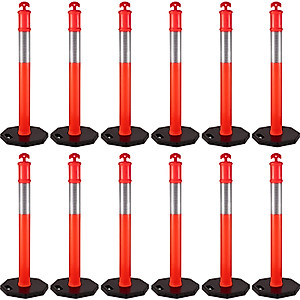 VEVOR 12Pack Traffic Delineator Posts 44 Inch Height, Channelizer Cones Post Kit 10 inch Reflective Band, Delineators Post with Rubber Base 16 inch for Construction Sites, Facility Management etc