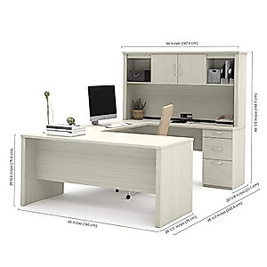Bestar Logan U-Shaped Desk with Hutch, Lateral File Cabinet, and Bookcase, 66W, White Chocolate