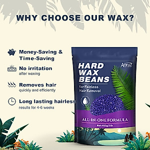 Hard Wax Beads - Anruz 1lb Wax Beans for Sensitive Skin - Face Wax Hair Removal Waxing Beads for Eyebrow, Facial, Body, Brazilian Bikini & Leg At Home Waxing for Any Wax Warmer