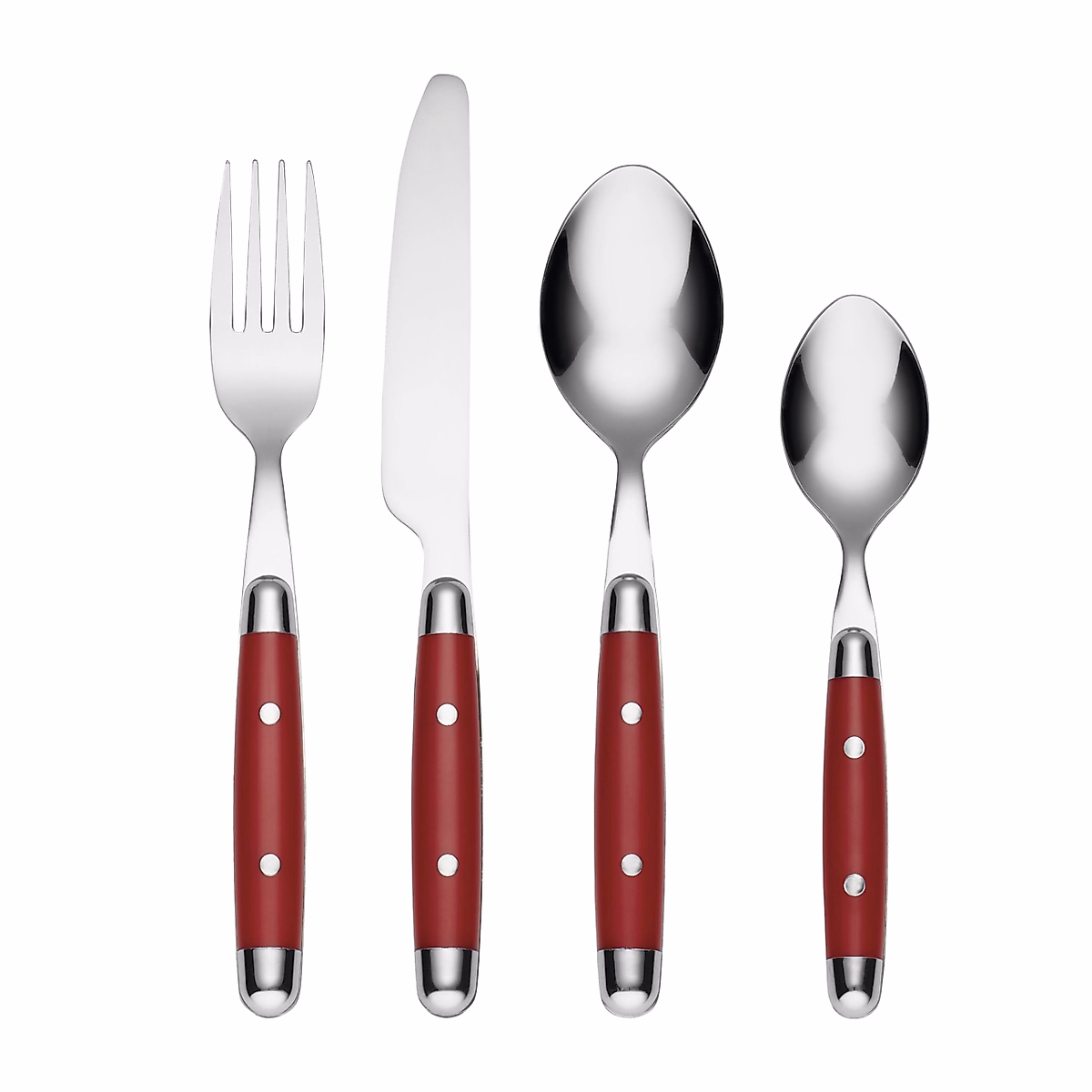 Cambridge 07216CBWD32R Jubilee Red 16-Piece Flatware Set, Thick Handles