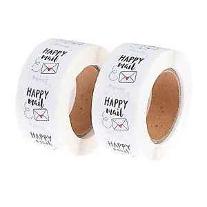 2 Rolls Happy Mail Stickers, 1000 Pcs Adhesive Labels, 1 Inch Round Decorative Sealing Labels, for Christmas Gifts, Halloween Party, Wedding Party Supplies