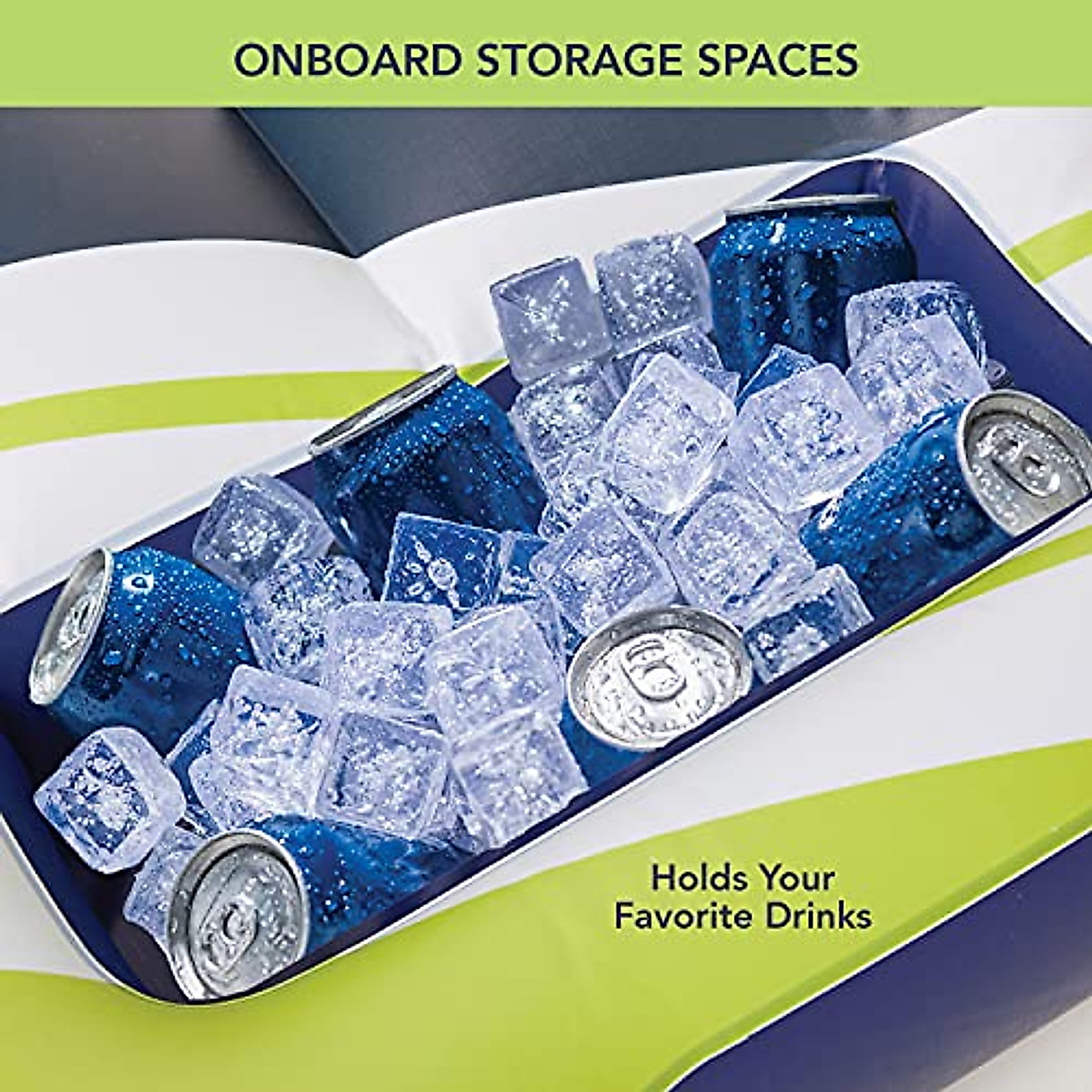 Aqua Inflatable Lake Float for Adults | Floating Island - Dock - Lake Raft with Docking Lounger, Navy/Lime/White