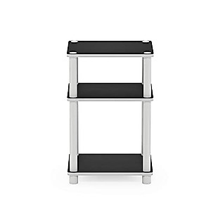 Furinno Just No Tools Wide TV Stand, White & Just 3-Tier Turn-N-Tube End Table/Side Table/Night Stand/Bedside Table with Plastic Poles, 1-Pack, White/White
