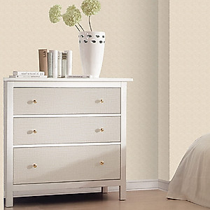 TANONE Cream Linen Wallpaper PVC Self-Adhesive Peel and Stick DIY Wallpaper Faux Imitation Cloth Vinyl Film Wall Paper Solid Color Decorate Furniture Bedroom (15.8 in X 118 in)