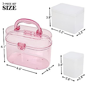 Plastic Square Storage Bin-Cabinet,Gift Box Portable Vanity Organizer with Secure Lid and Handle, Clear Container Box for Toiletries (1 Red Box + 1 Middle Box + 1 Small Box)