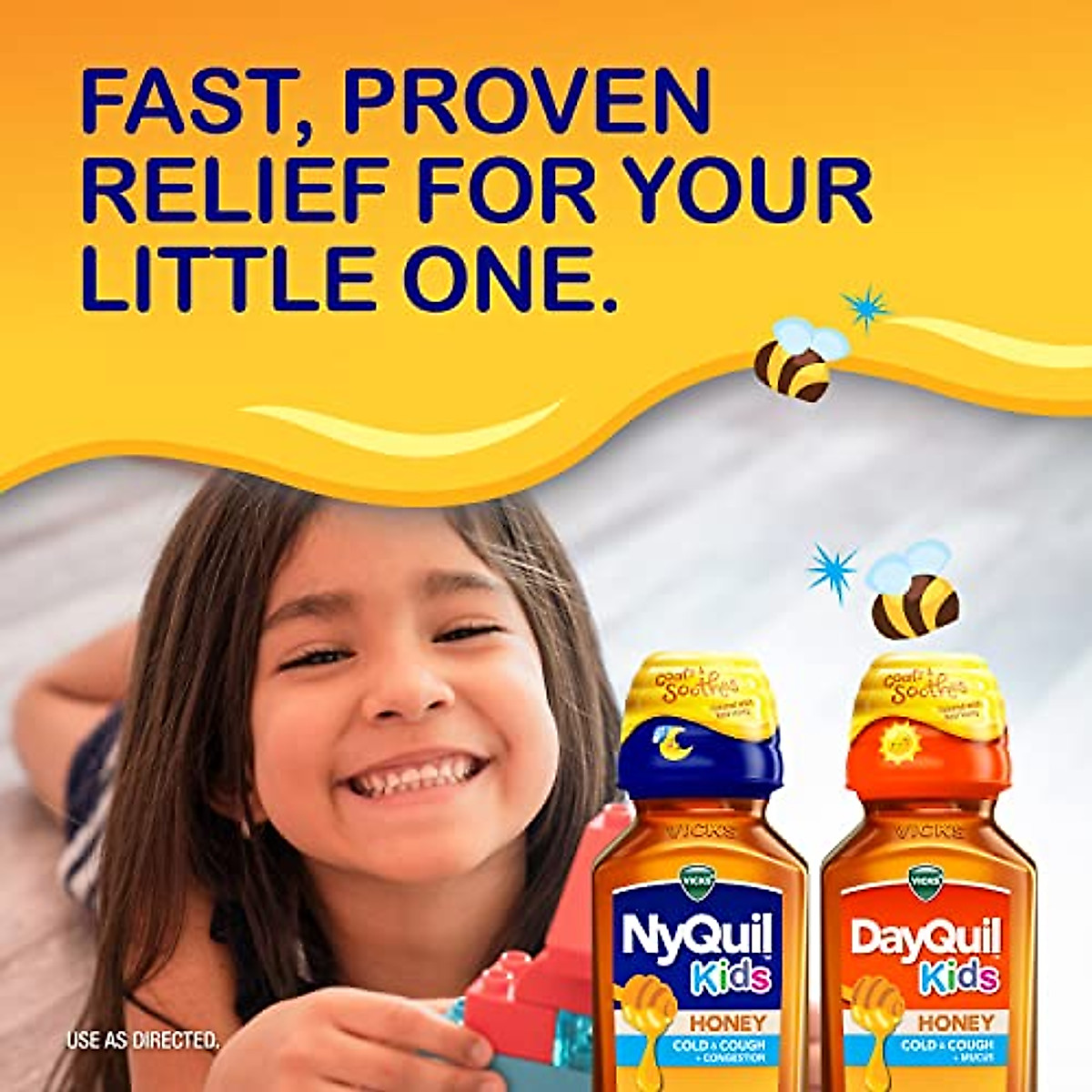 Vicks Kids NyQuil/DayQuil Honey Cold & Cough + Congestion Relief Combo Pack for Nighttime & Daytime Cough & Congestion, Flavored with Real Honey, for Children Ages 6+, 8 FL OZ NyQuil, 8 FL OZ DayQuil