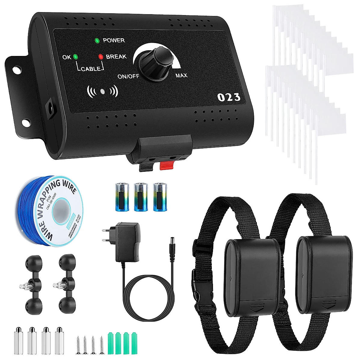 KOCASO Electric Dog Fence System, Outdoor Wireless Dog Fence Underground Dog Fence Containment System, In-Ground Fence Dog Boundary Container, 2 Collar Receivers (2 Dogs)