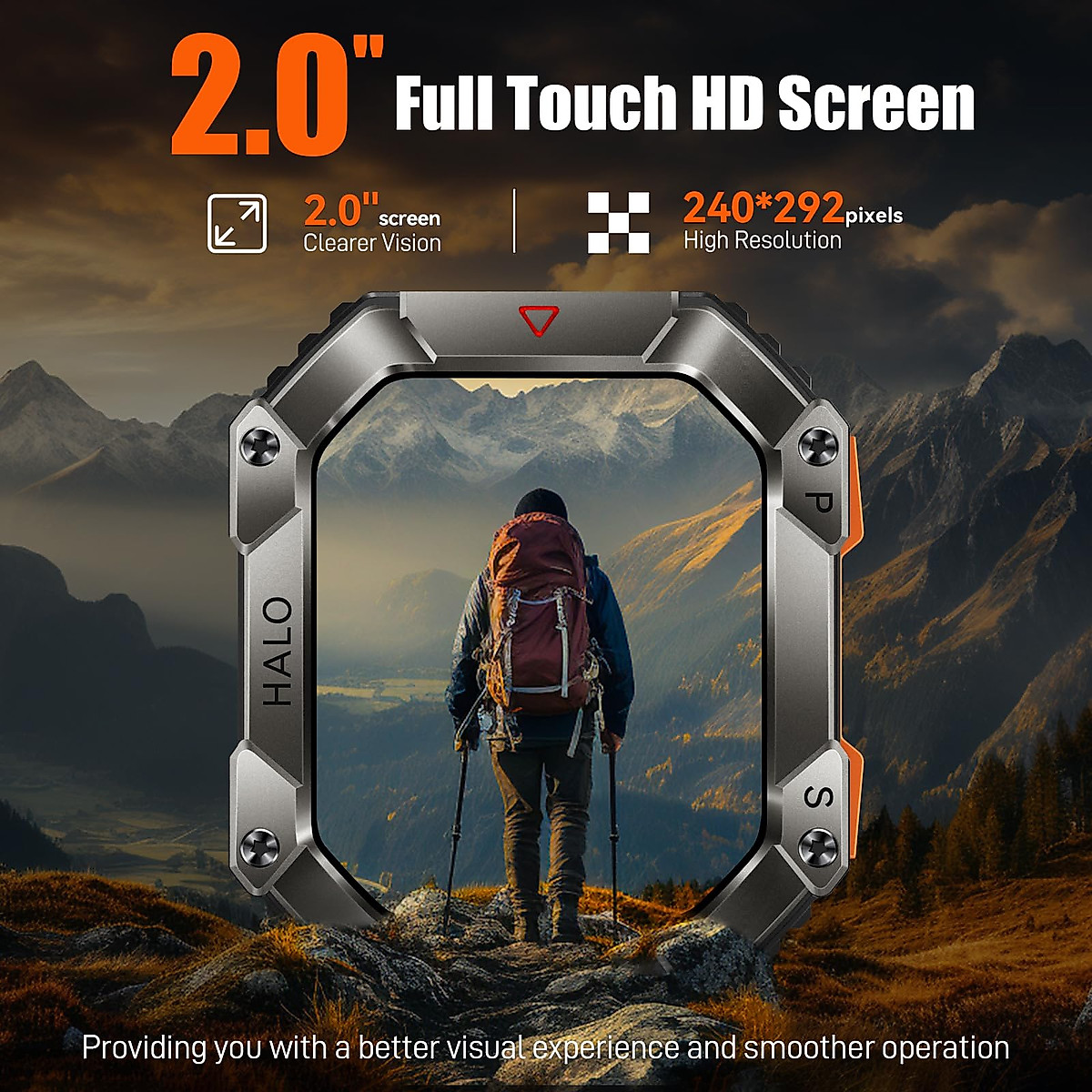 Military Smart Watch for Men 2.0" HD with Elevation Barometer Compass Fitness Tracker with IP68 Waterproof Heart Rate Sleep Monitor 650 mAh Outdoor Rugged Tactical Sports Smartwatch for iOS Android